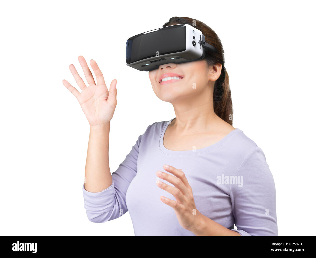 asian woman wearing 3d rendering vr headset Stock Photo - Alamy