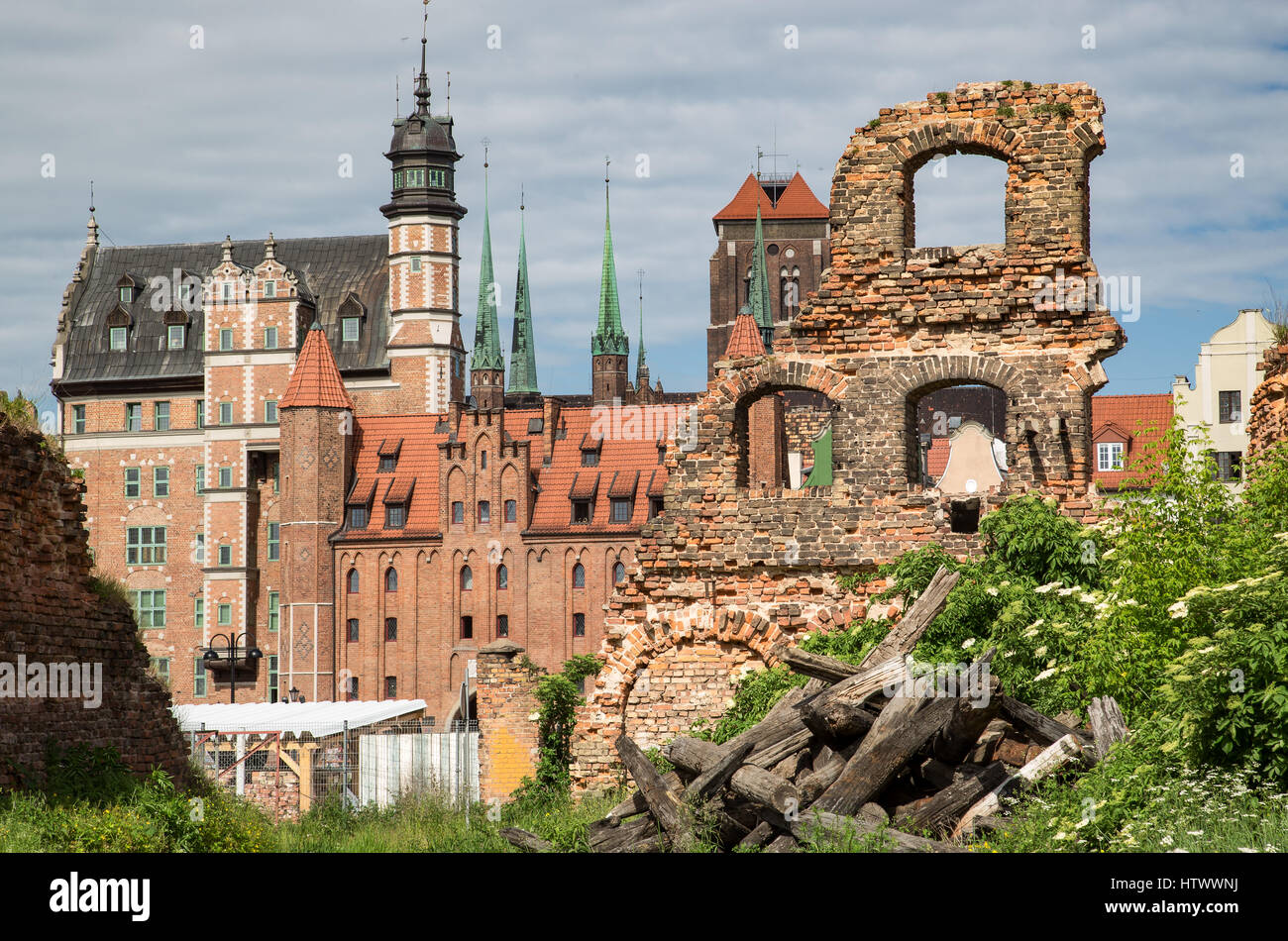 Last post war remains in Gdansk, Danzig, Poland. View through ruins to ...