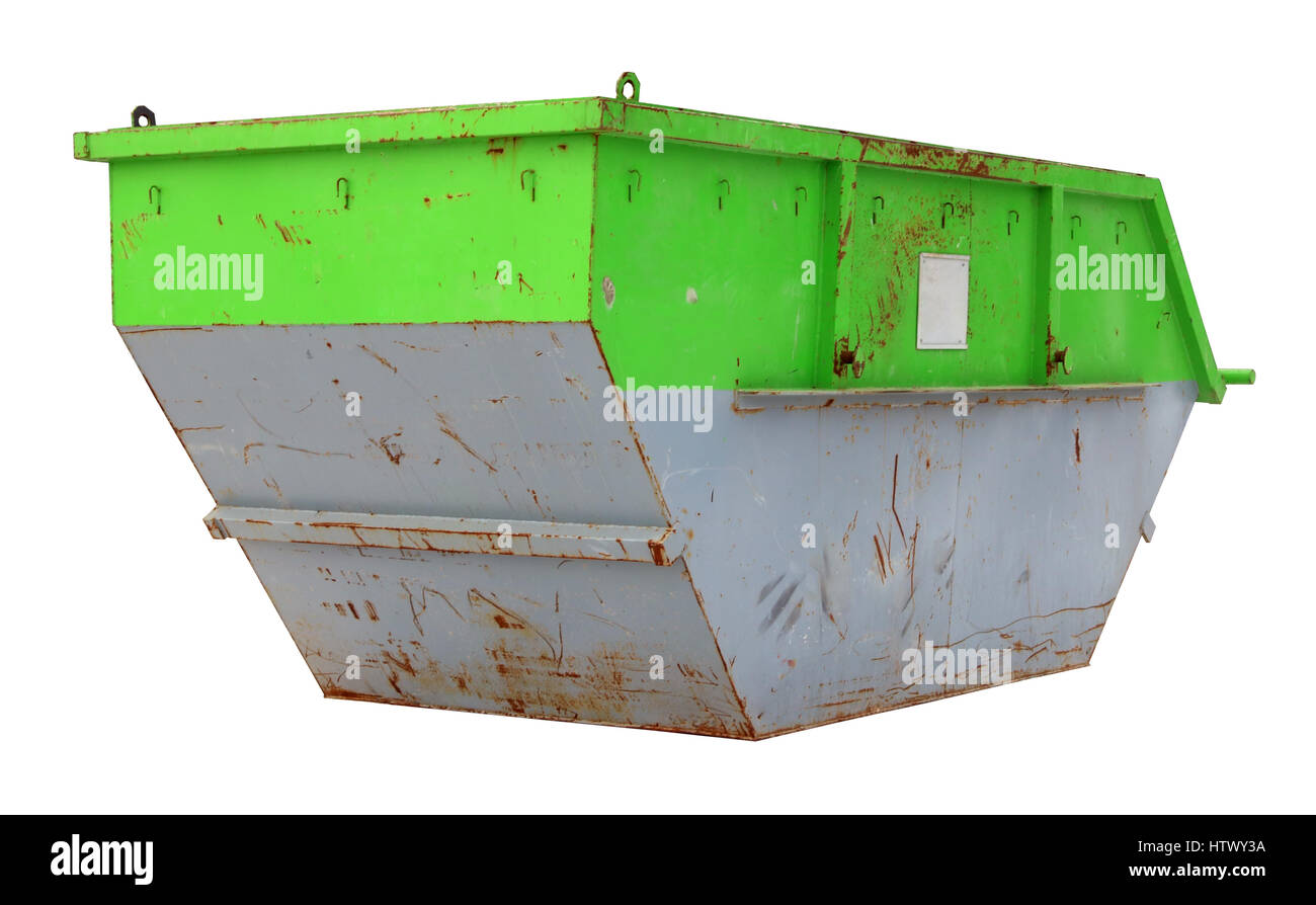Steel used green rusted container for construction waste. Real building ...