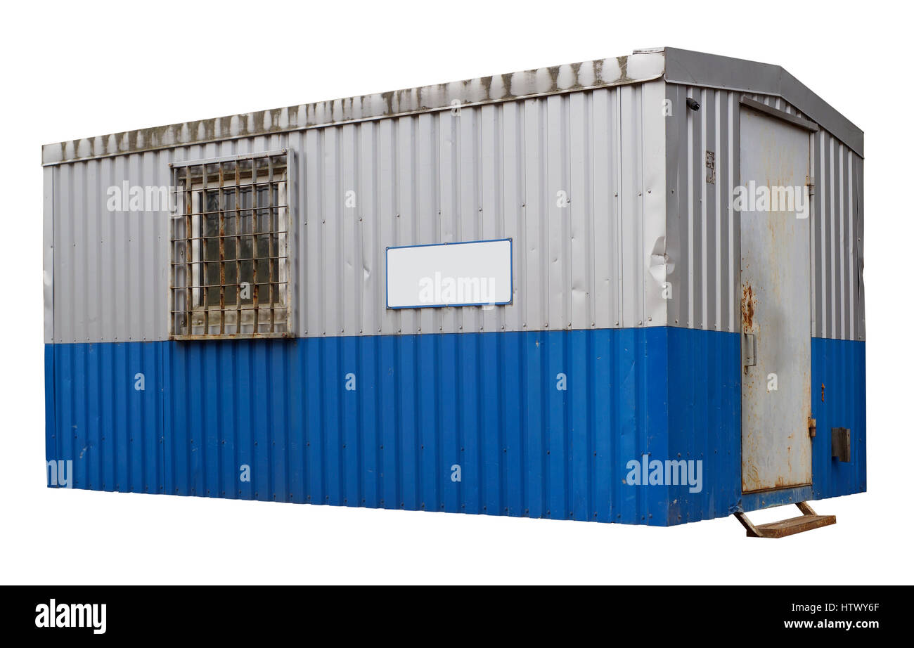 Rusty dirty blue metal no name truck trailer without wheels. Isolated ...