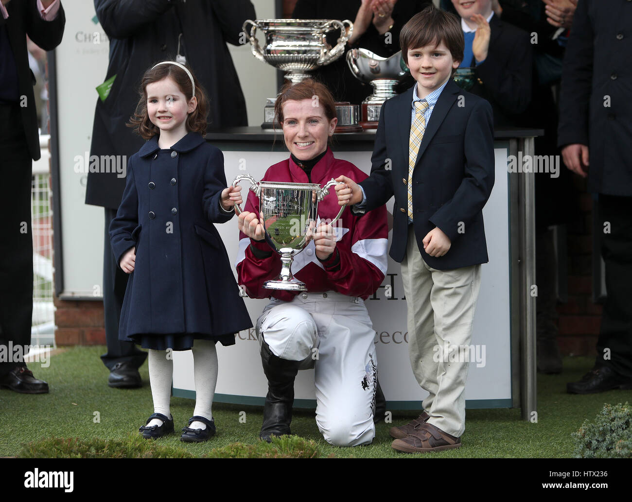 Jockey Lisa O'Neill celebrates with the JT McNamara National Hunt ...