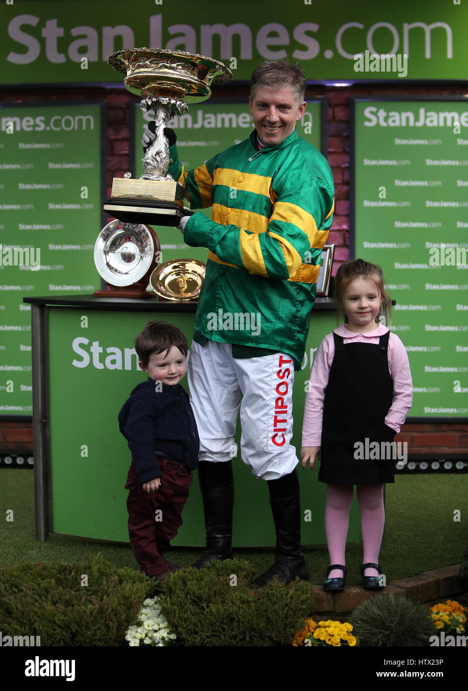 Jockey Noel Fehily with the Stan James Champion Hurdle Challenge Trophy ...