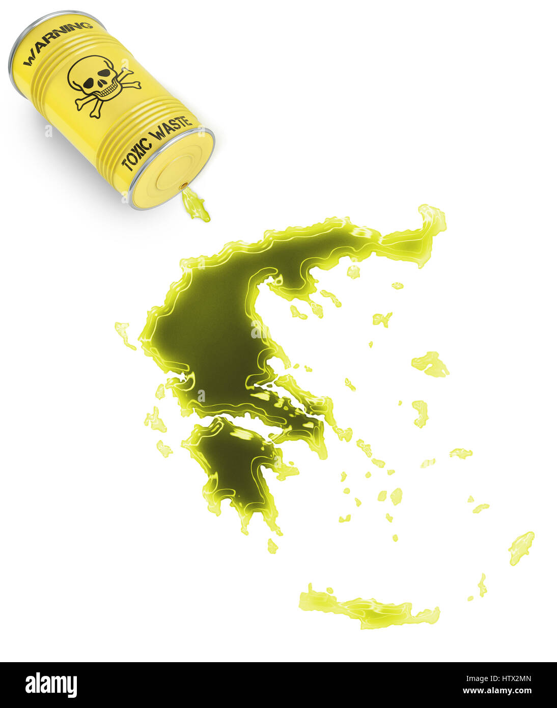 Glossy spill of a toxic substance in the shape of Greece (series Stock ...