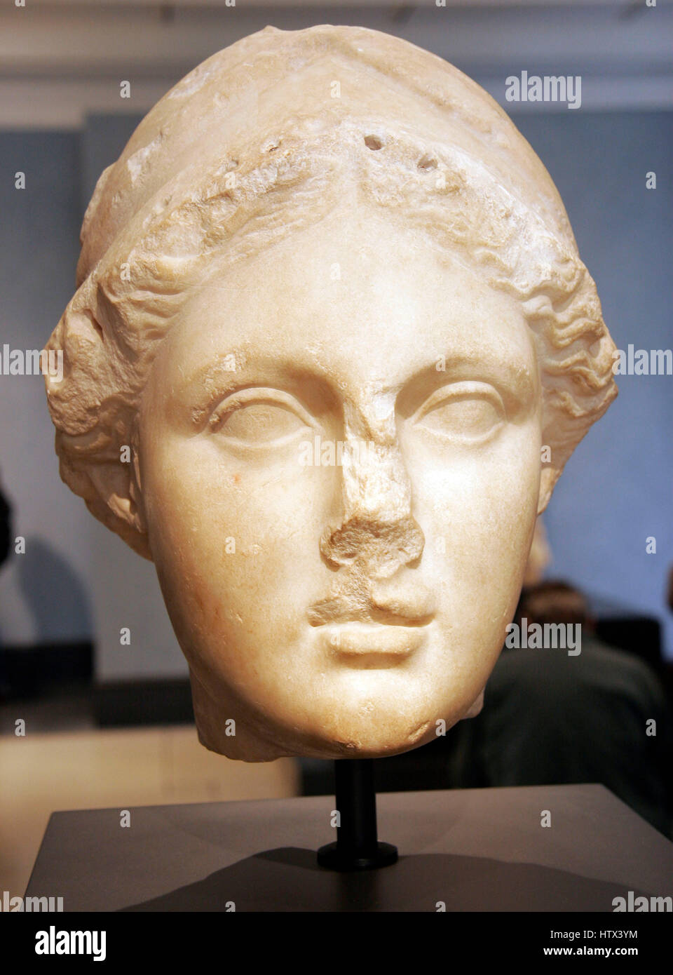 Marble head of Athena, 160 B.C., made in Asia Minor, at the Getty Villa ...