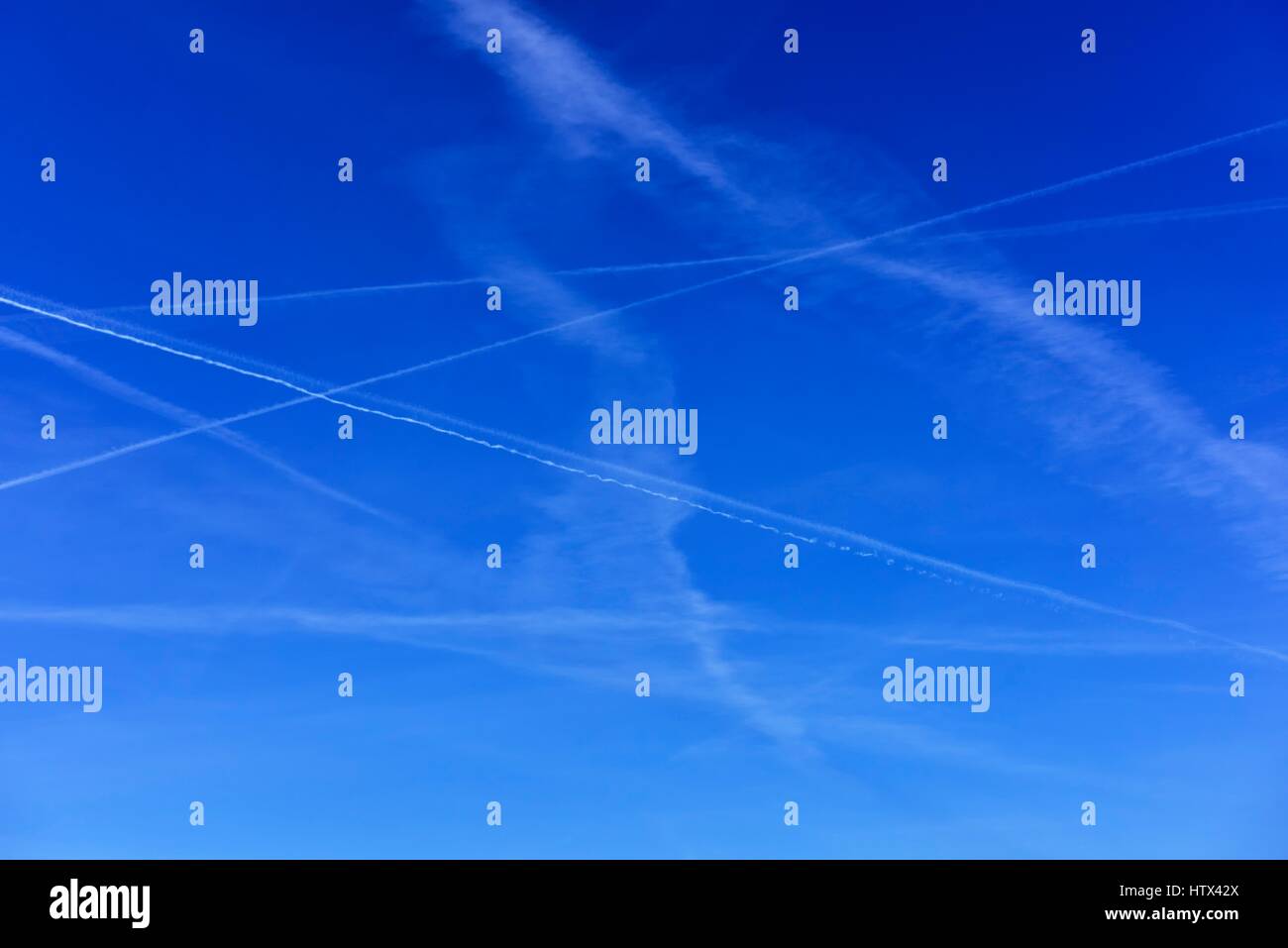 Blue sky with contrails, Bavaria, Germany Stock Photo - Alamy