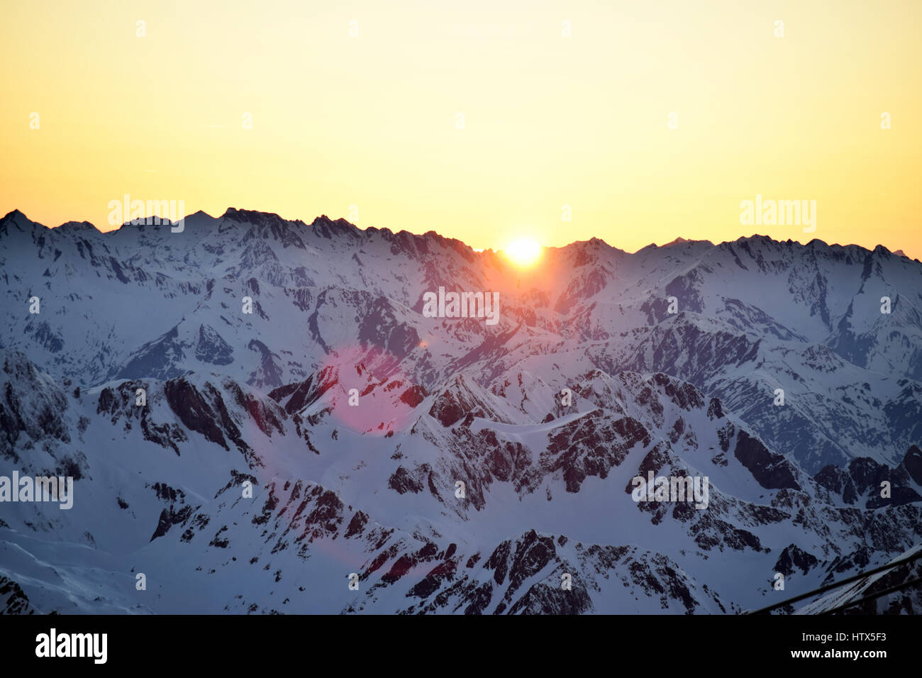 Amazing winter sunset views of the mountain landscape, from Pic Du Midi ...