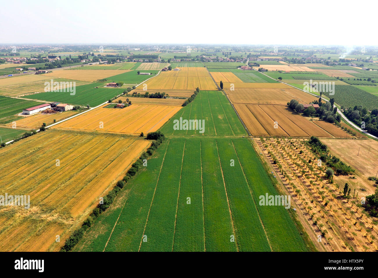 Aerial view of the countryside between Reggio Emilia and Parma ...
