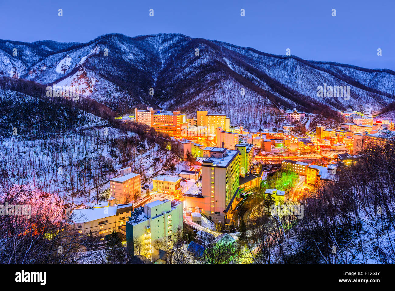 Noboribetsu, Japan hot springs town skyline Stock Photo - Alamy