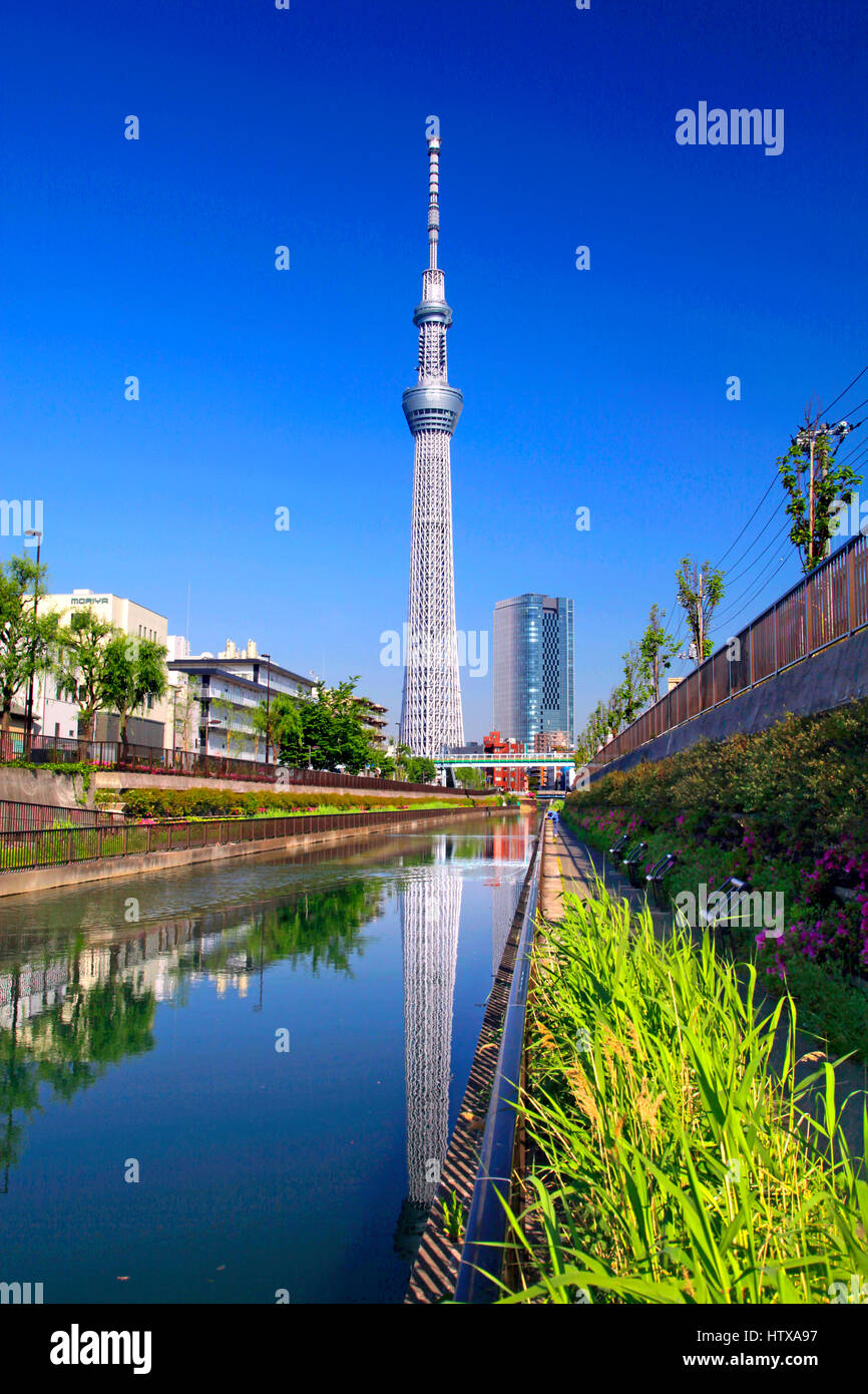 Tokyo Skytree View from Kitajikkengawa River Tokyo Japan Stock Photo ...