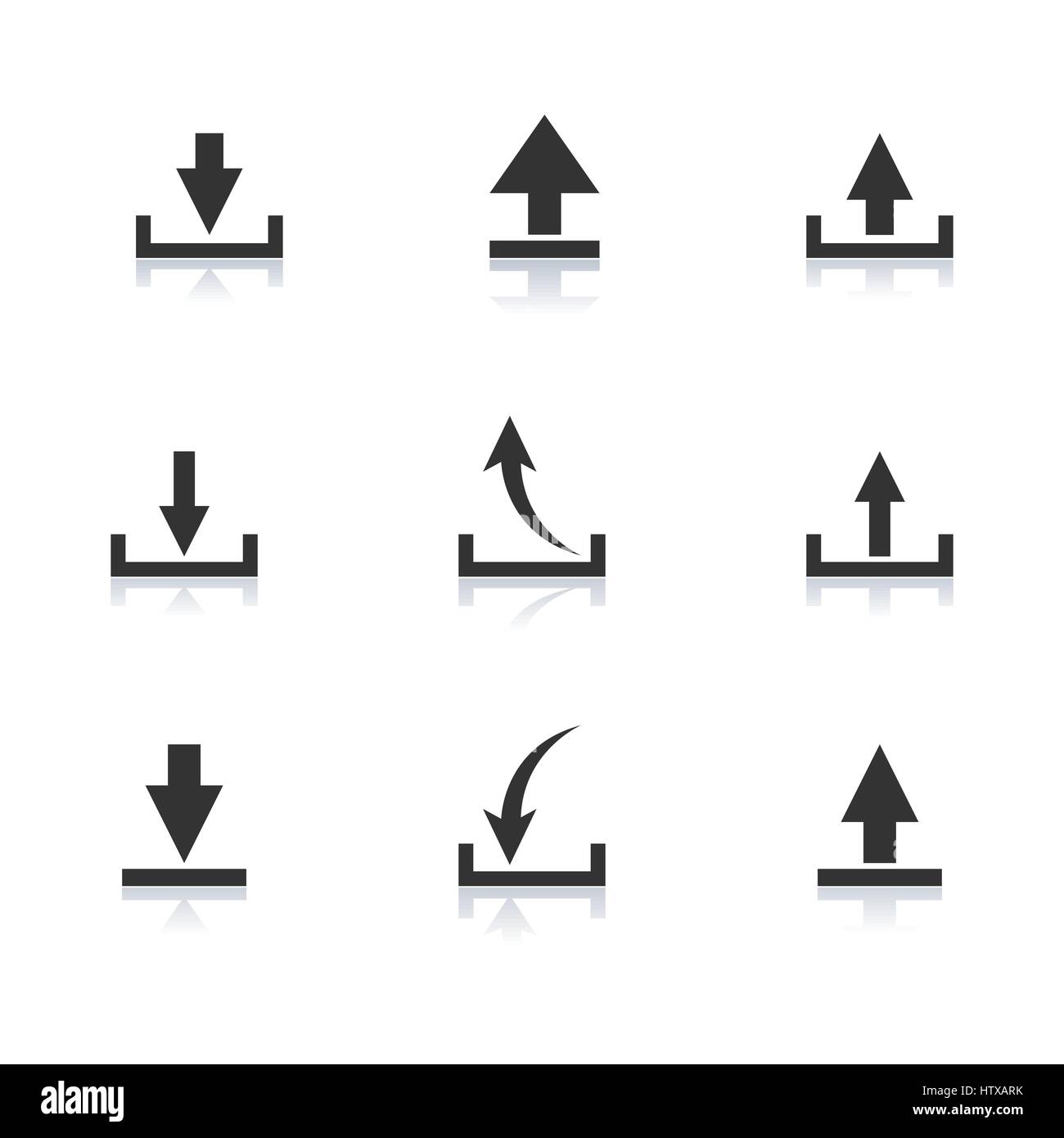 Set of black icons download with mirror reflection isolated on white ...