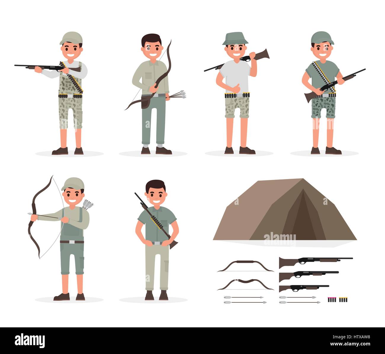 Hunter, huntsman, gamekeeper, forester and archer elements collection ...