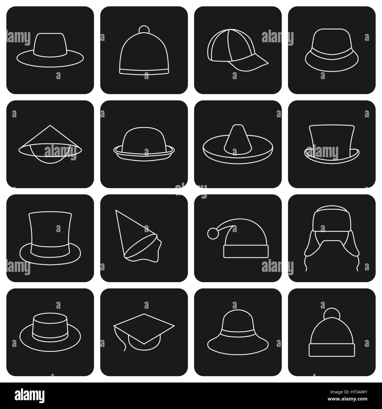 Set Icons hats from thin lines, vector illustration Stock Vector Image ...