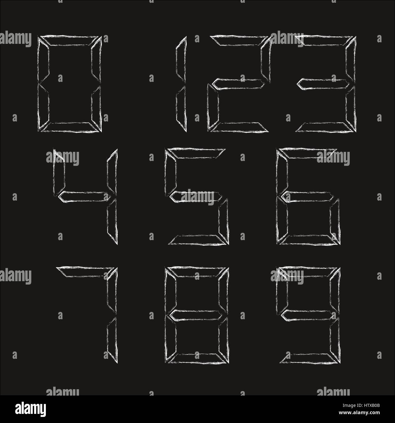 Digital numbers drawn in chalk on a black background, vector ...