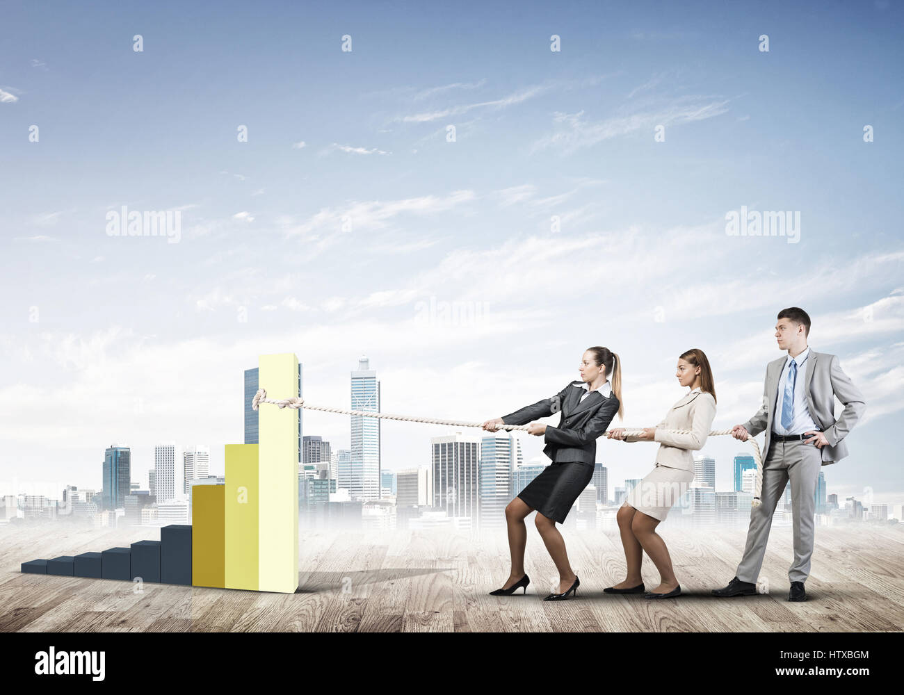 Businessteam working in collaboration making diagram grow and progress ...