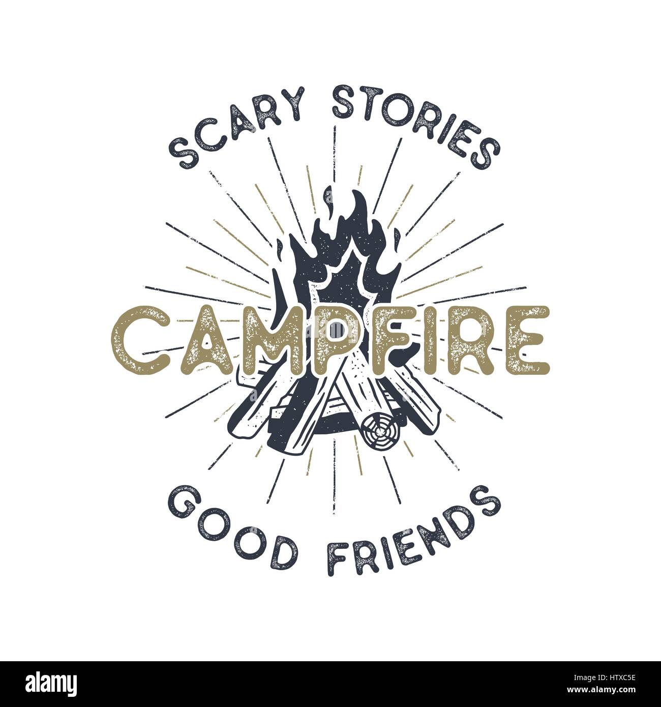 Camping t-shirt design. Hand drawn vintage outdoor activity label with ...