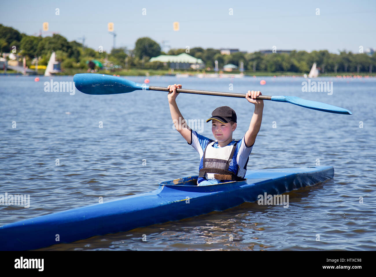 The winner. A boy in a row club in Poland. Hard work on a sport form in ...