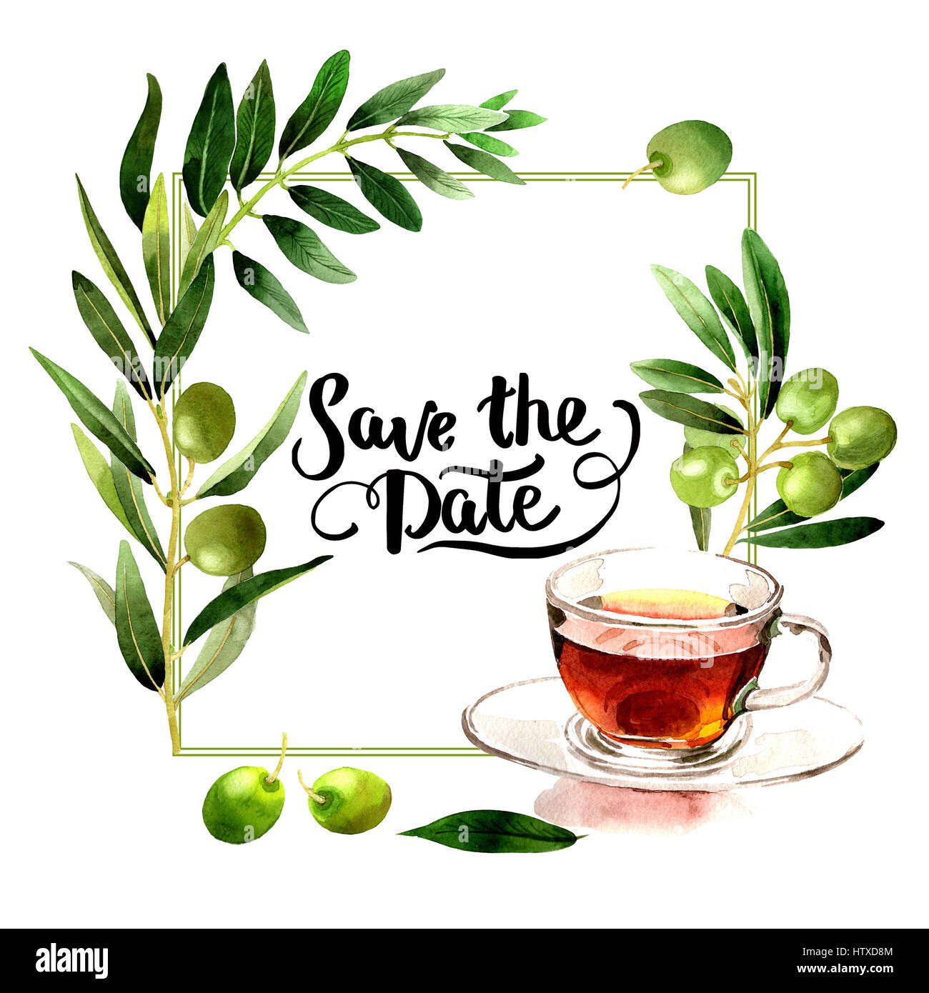 Olive tree frame in a watercolor style isolated Stock Photo - Alamy