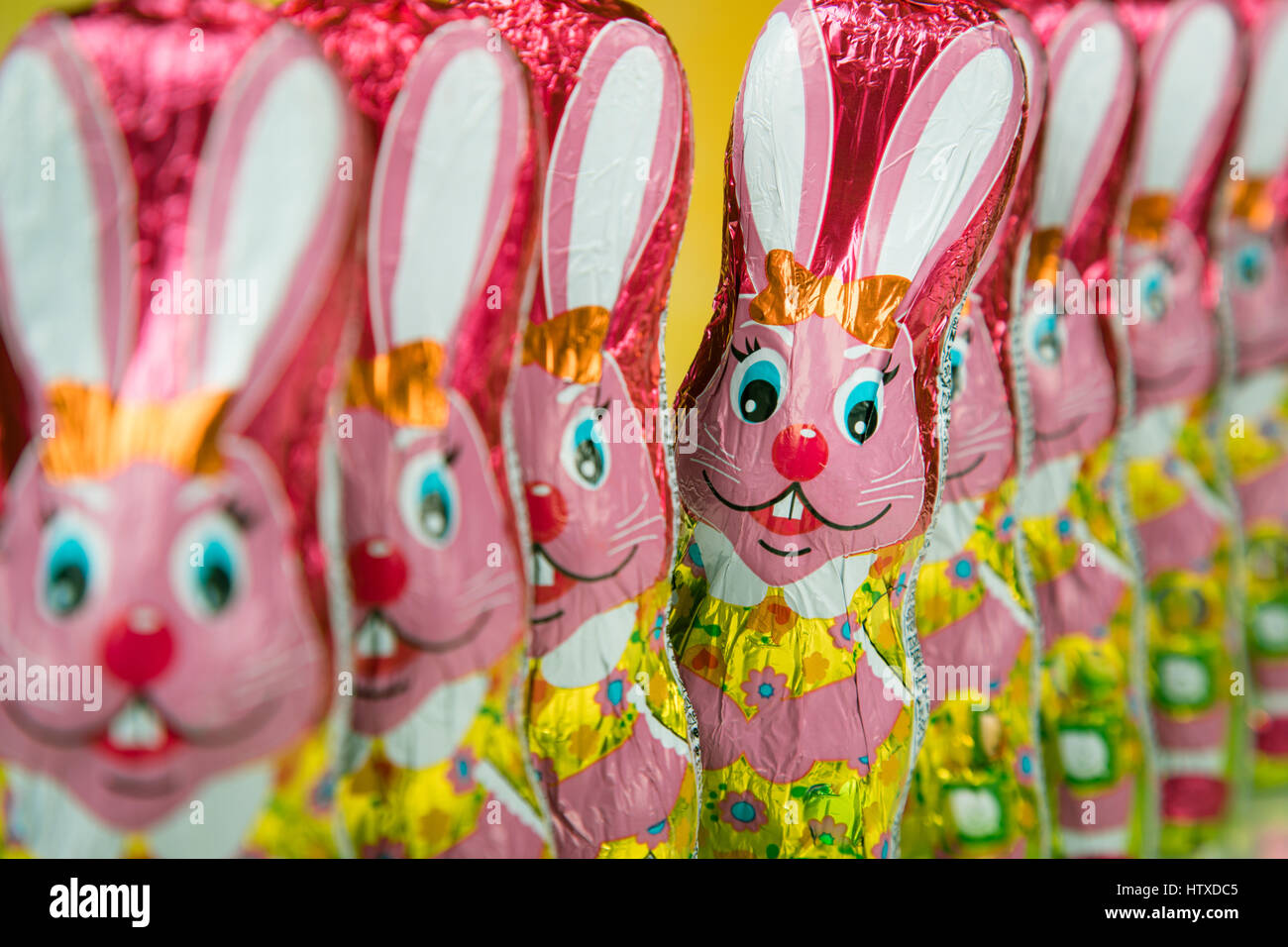 Chocolate Easter bunny figure. Easter chocolate rabbit figurines Stock ...