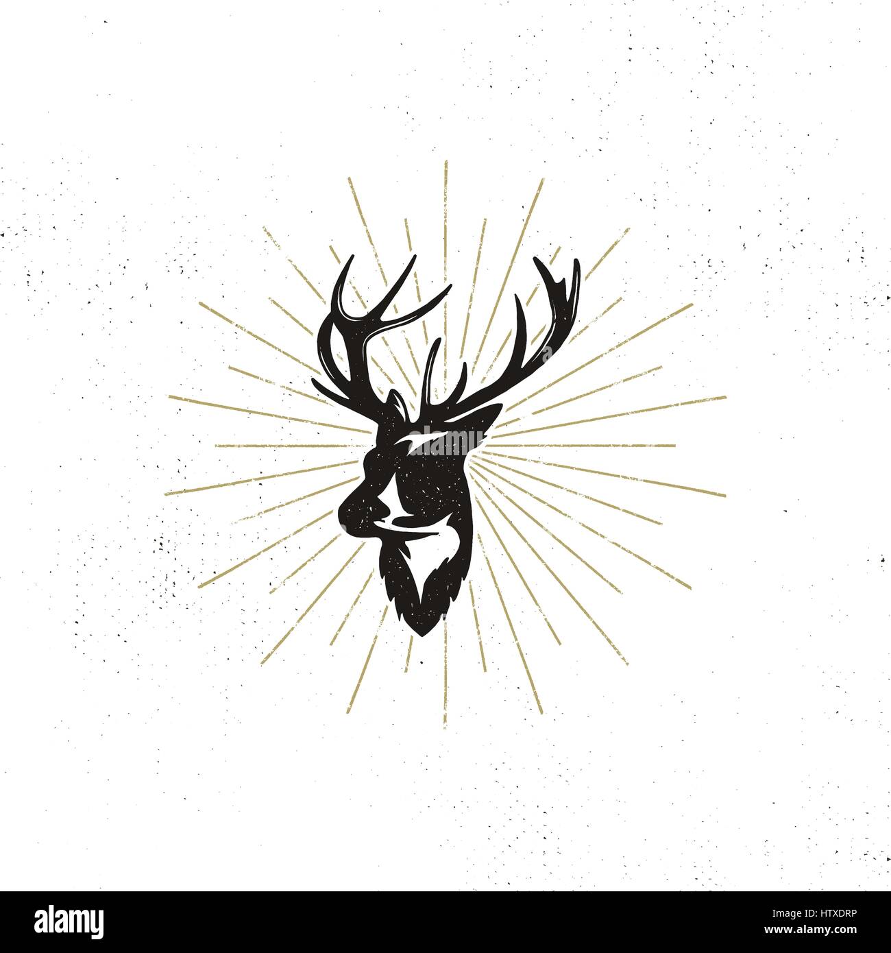 Hand drawn deer's head label. Vintage black vector silhouette of Deer ...