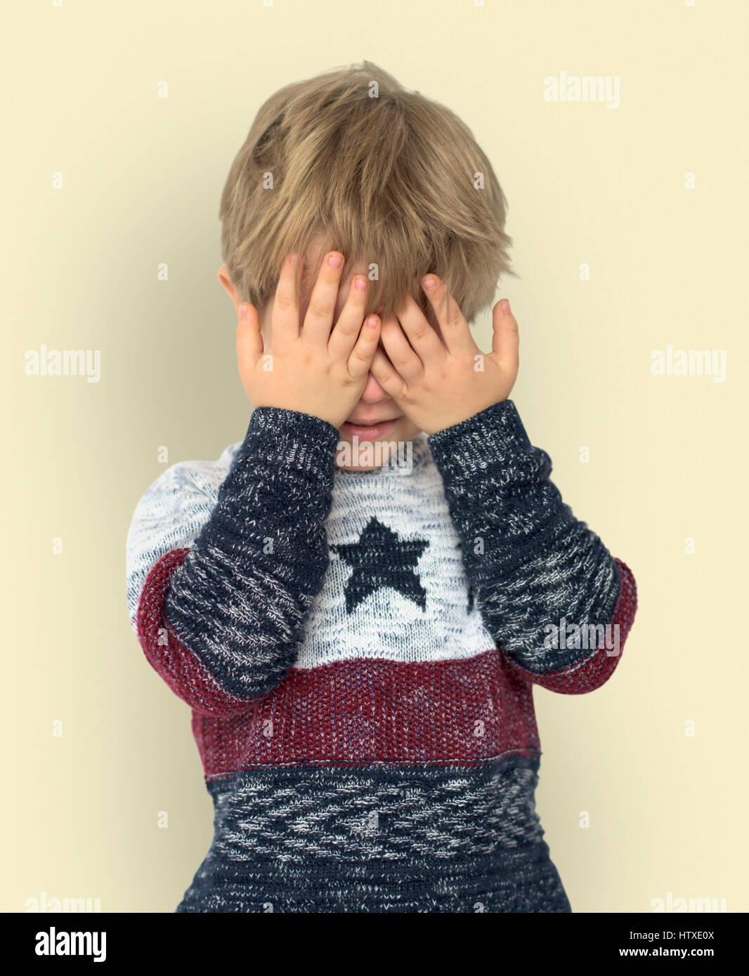 LIttle Boy Sad Depress Crying Fail Cover Face Stock Photo - Alamy
