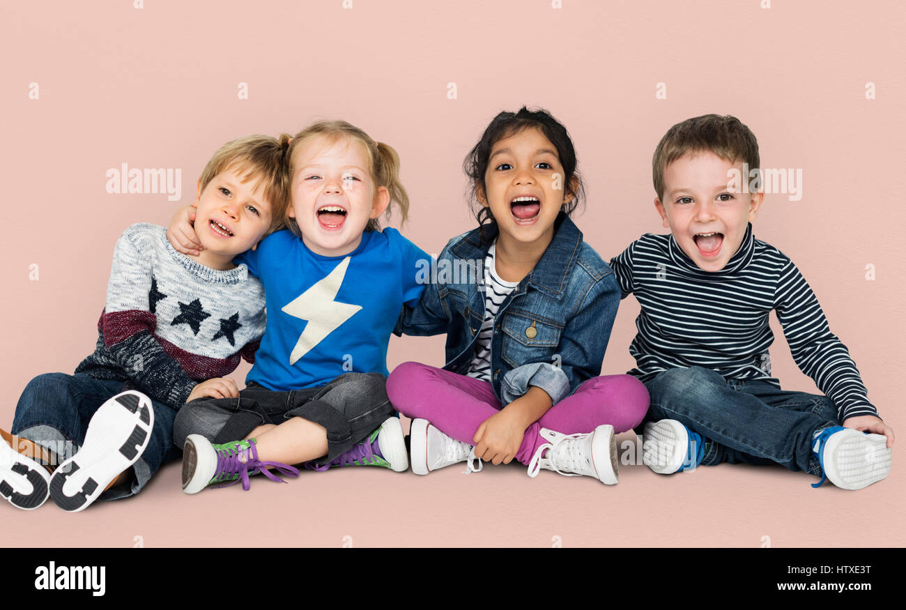 Little Children Having Fun Smiling Cheerful Stock Photo - Alamy