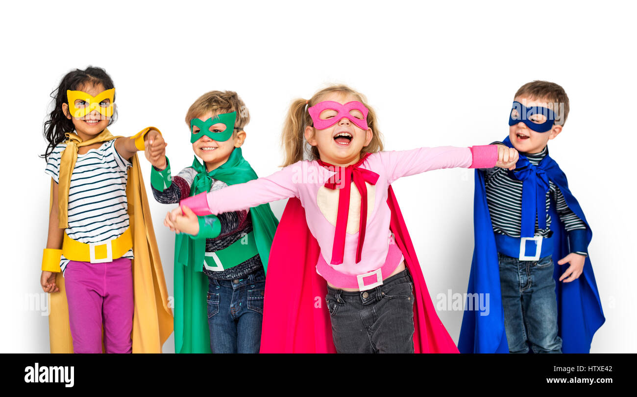 Superhero Kids Friendship Smiling Happiness Playful Togetherness Stock ...