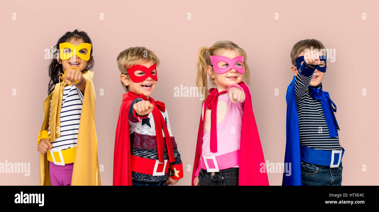 Superhero Kids Friendship Smiling Happiness Playful Togetherness Stock ...
