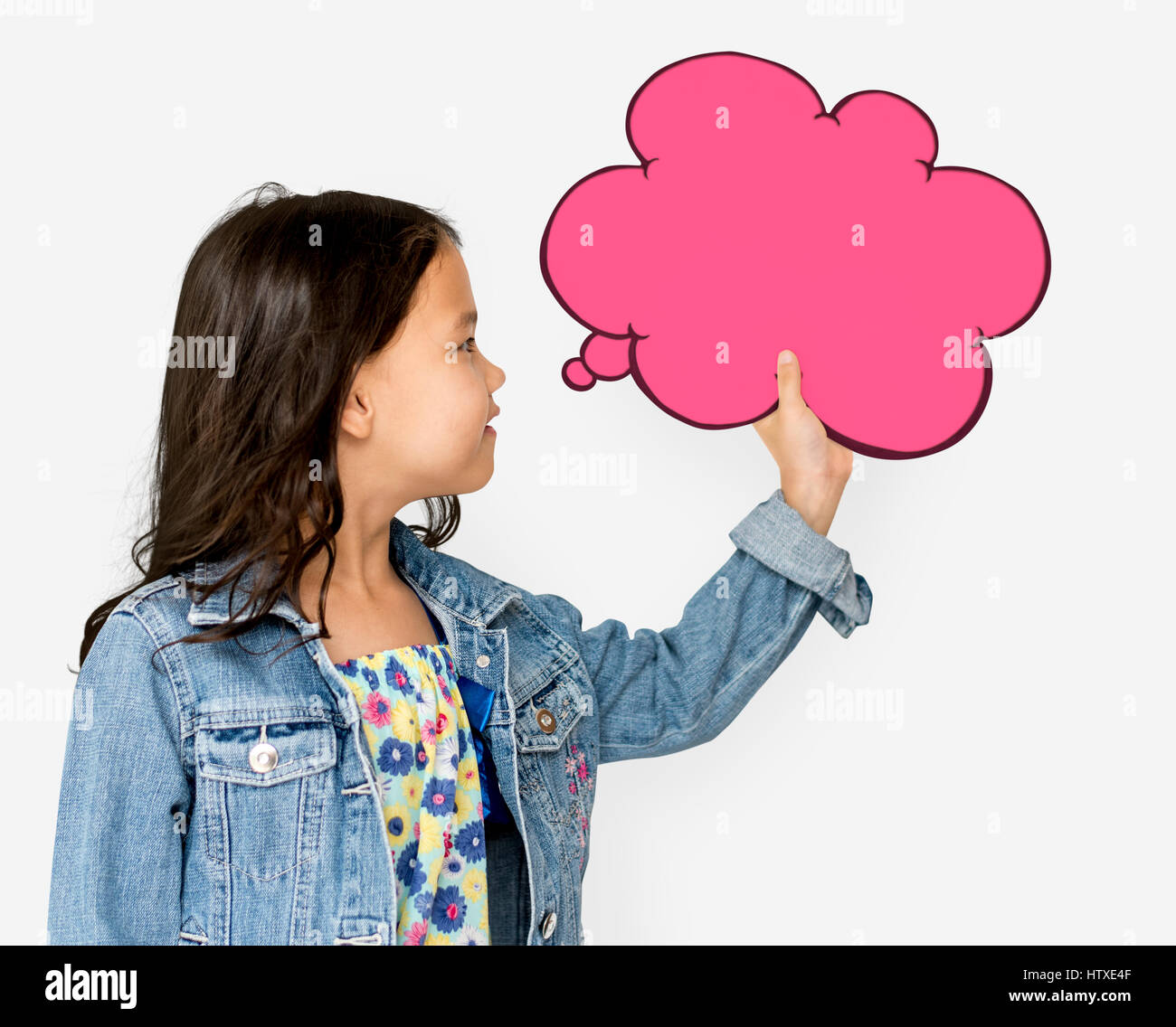 Little Girl Holding Chat Box Smiling Adorable Stock Photo - Alamy