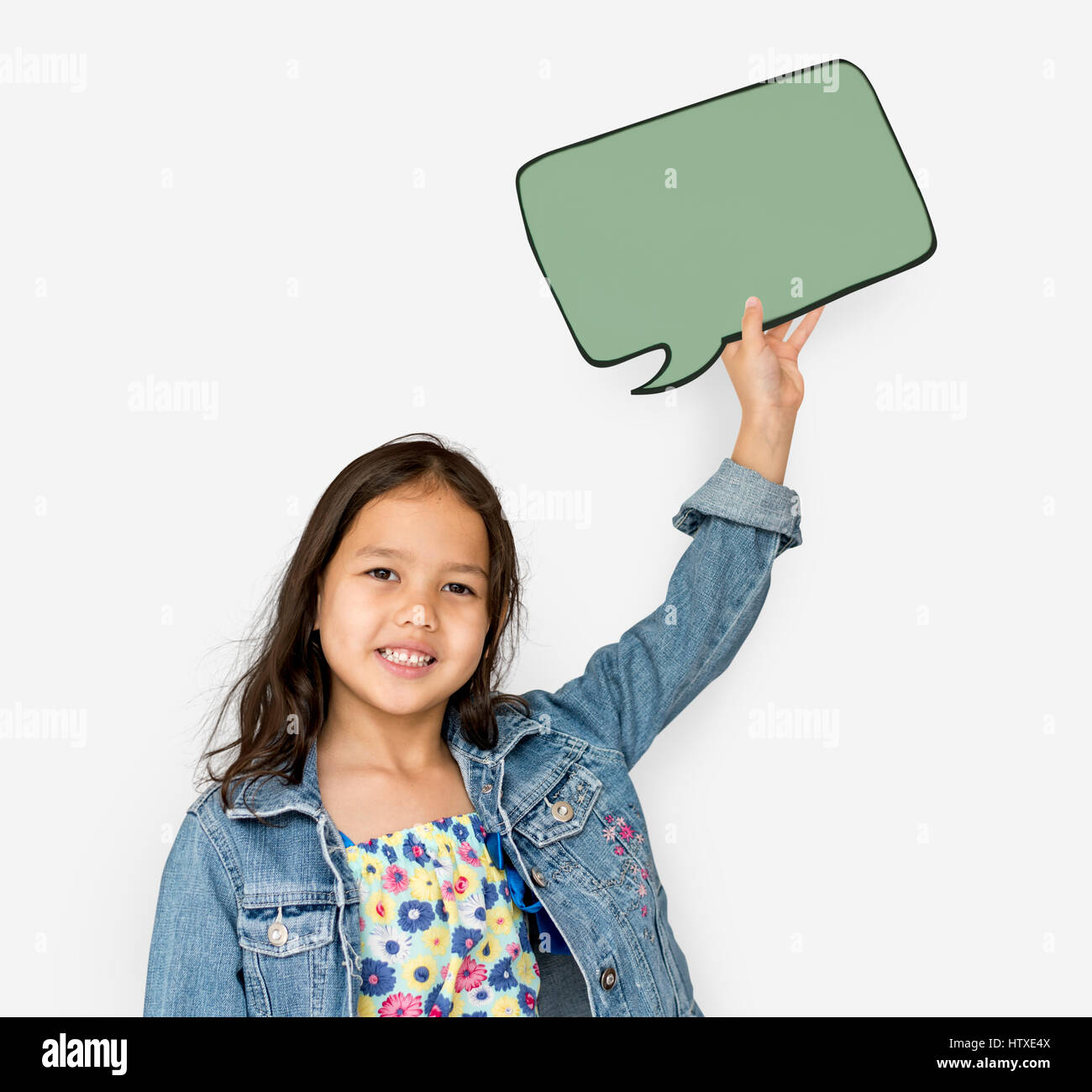 Little Girl Holding Chat Box Smiling Adorable Stock Photo - Alamy