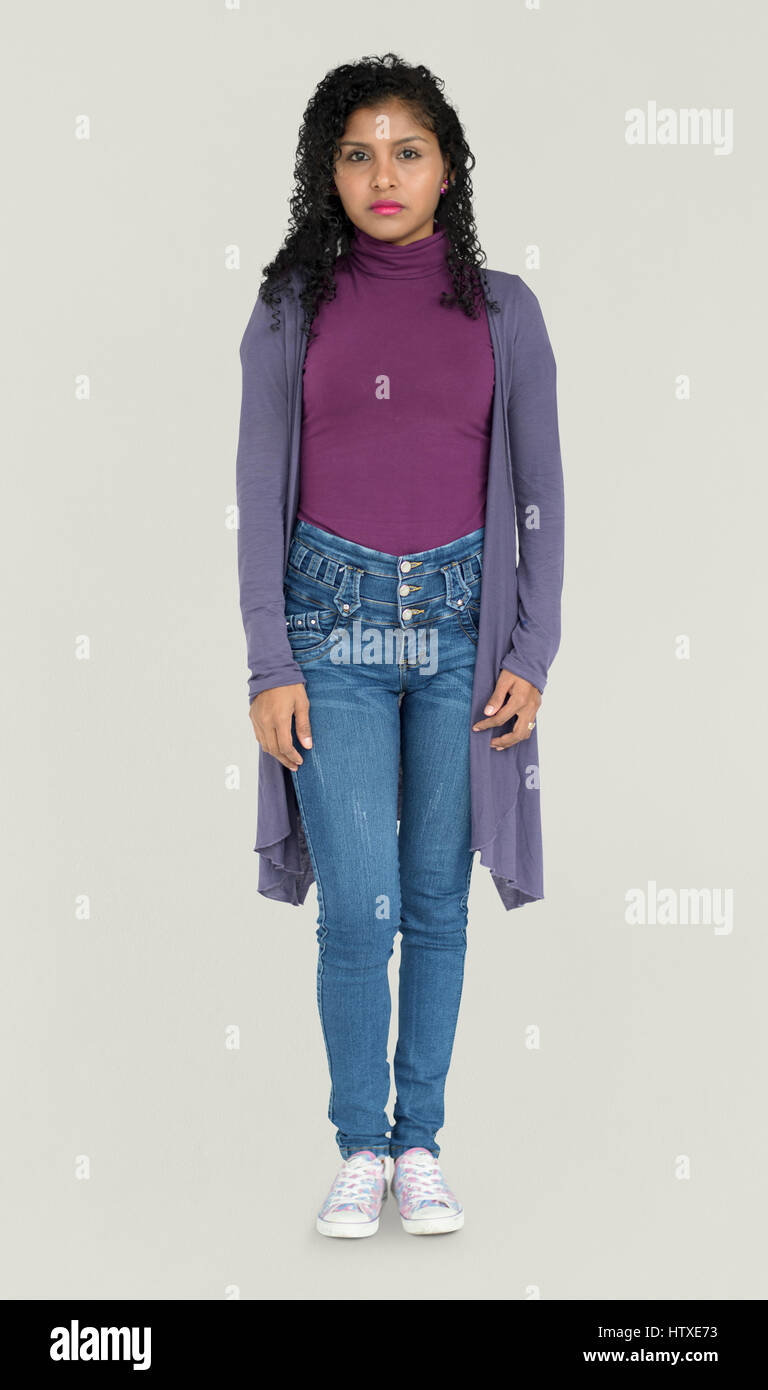 Young Lady Standing Serious Focused Stock Photo - Alamy