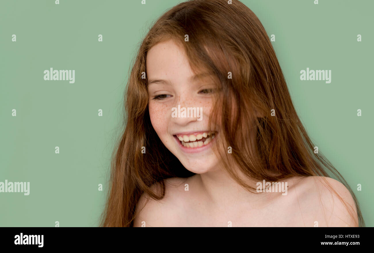 Caucasian Young Girl Bare Chested Smiling Stock Photo - Alamy