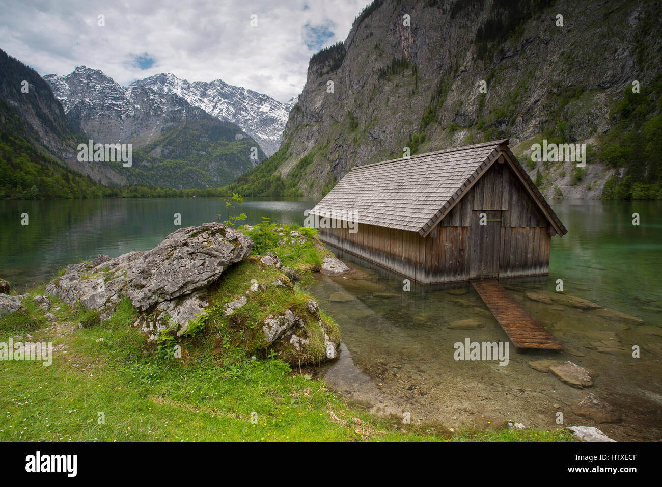 Wooden fisher hut in Obersee, Bavarian Alps, Germany Stock Photo - Alamy