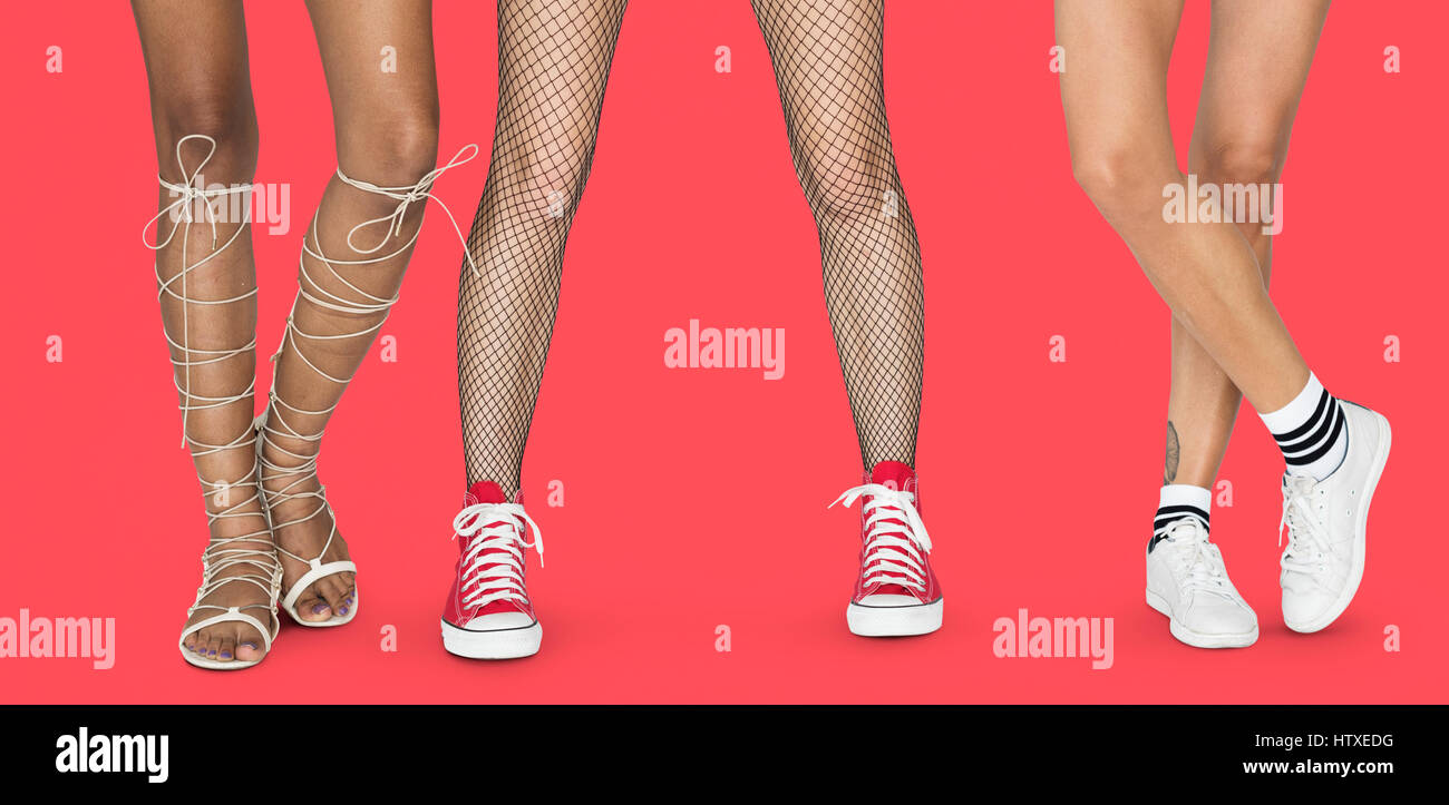 Human Legs Shoes Sneakers Team Togetherness Studio Stock Photo - Alamy