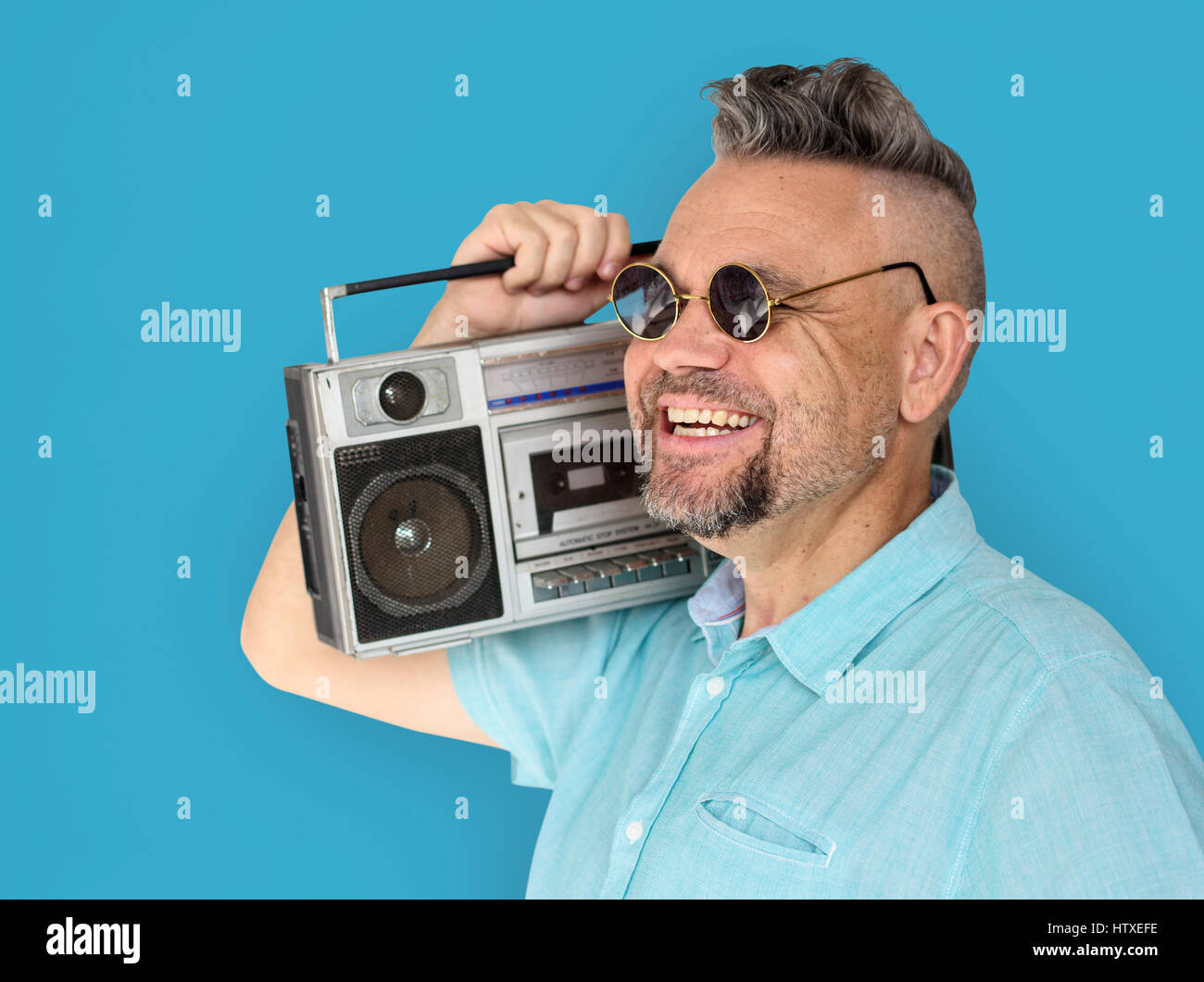 Caucasian Man Holding Jukebox Smile Stock Photo - Alamy