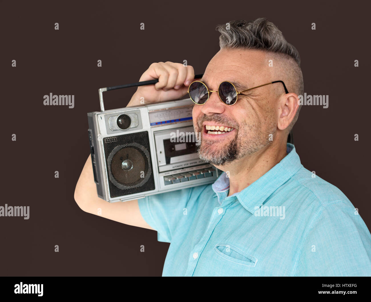 Caucasian Man Holding Jukebox Smile Stock Photo - Alamy