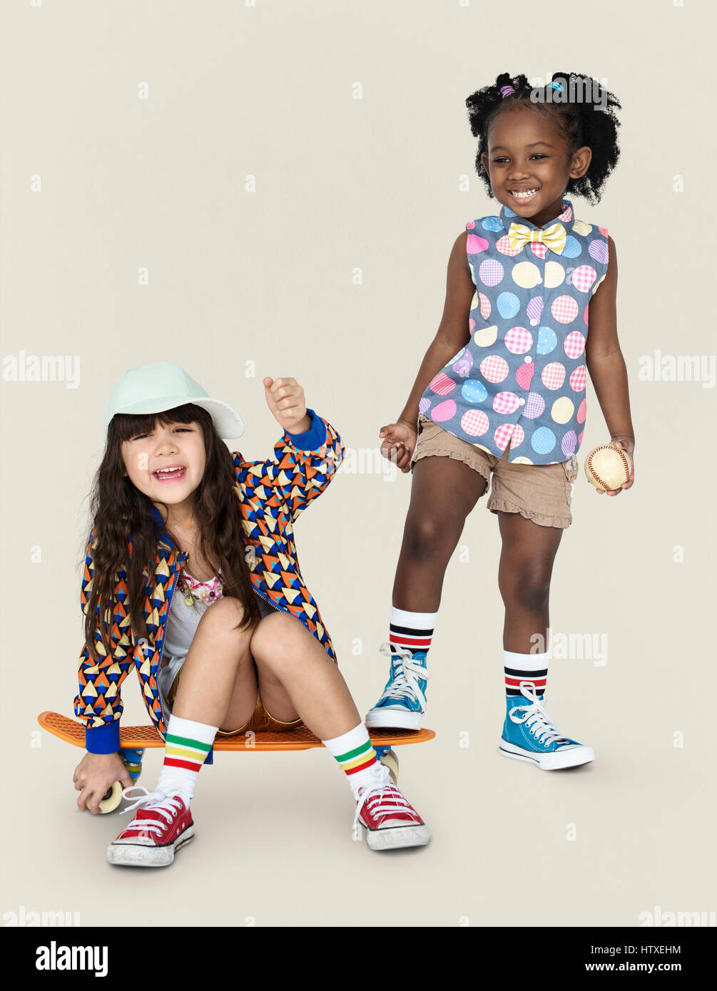 Children Girlfriends Smiling Happiness Friendship Togetherness Studio ...