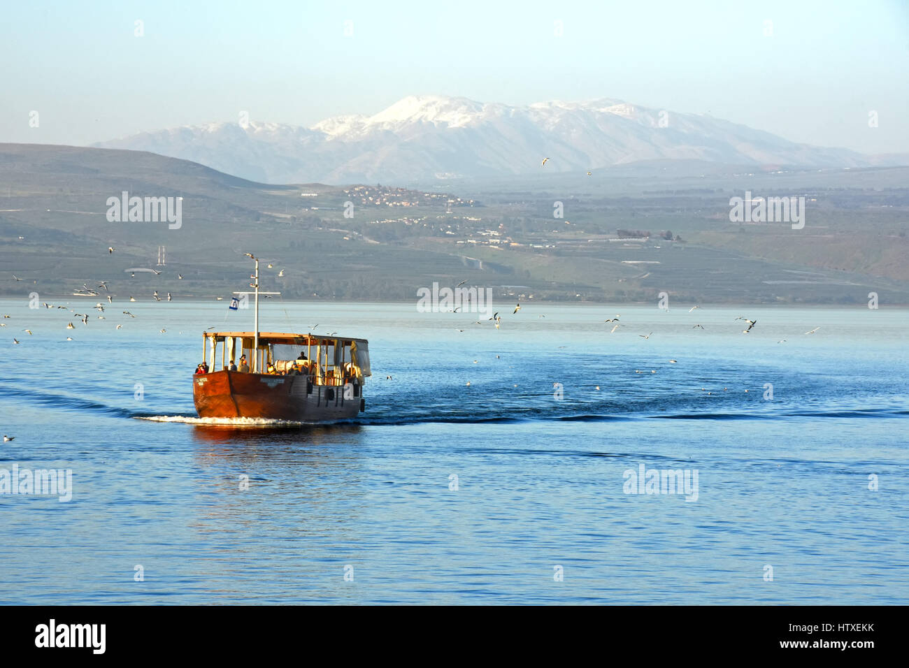 Tour boat on the sea of Galilee, Israel Stock Photo - Alamy