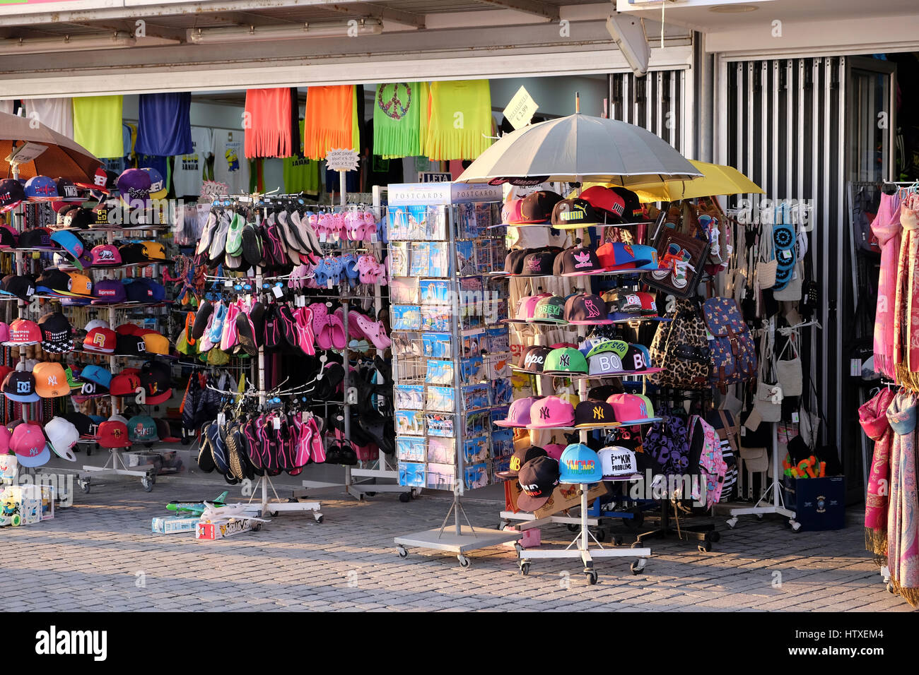 Harbour side shops at Pafos selling souvenirs and tourist wares Stock ...