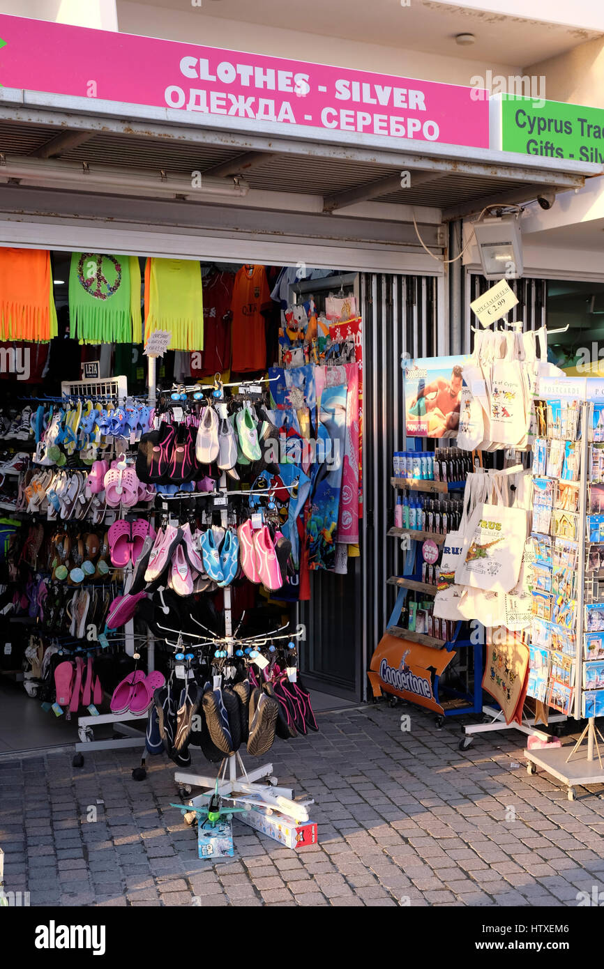 Harbour side shops at Pafos selling souvenirs and tourist wares Stock ...