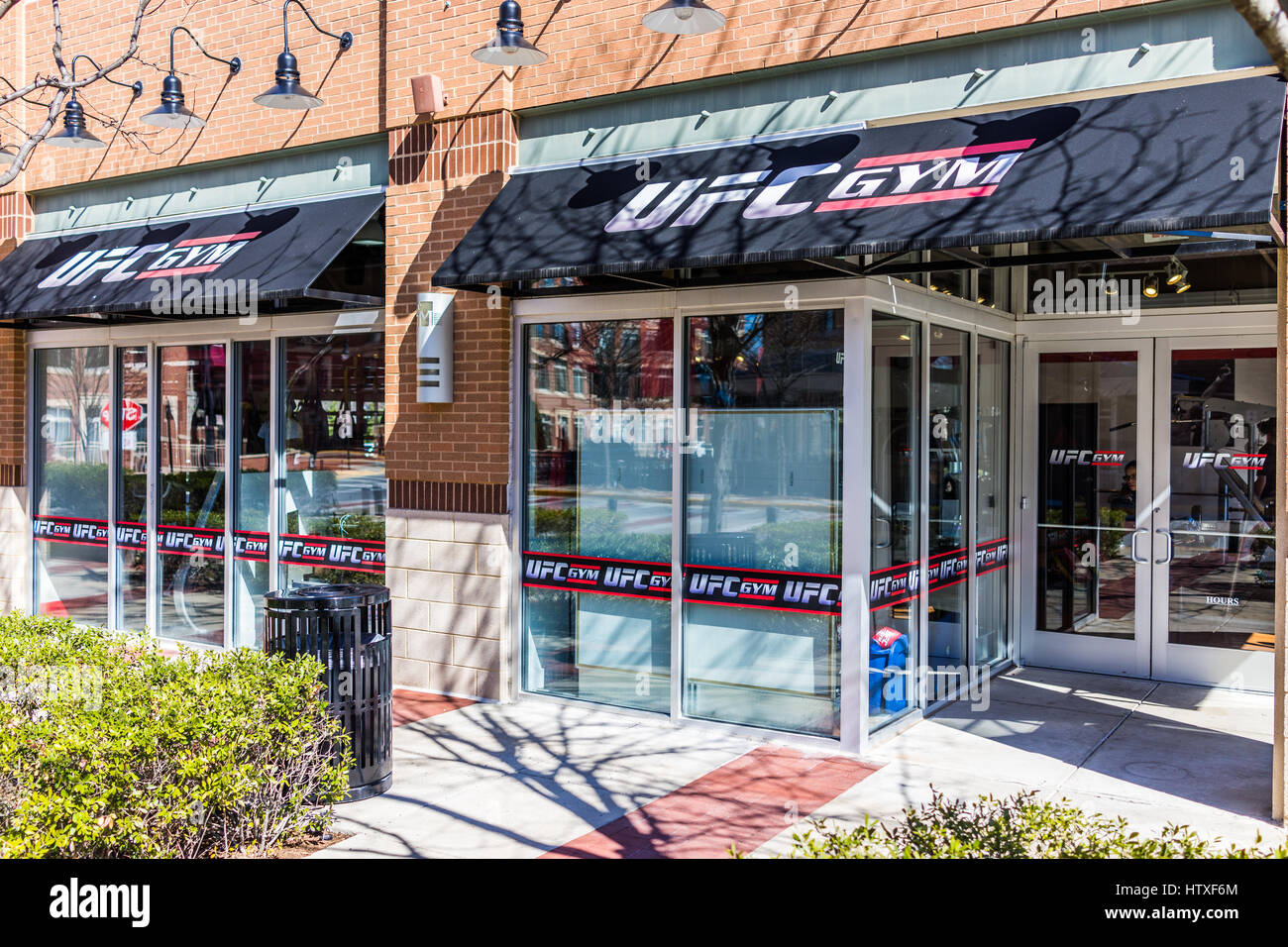 Fairfax, USA - March 4, 2017: UFC Gym entrance with signs Stock Photo ...