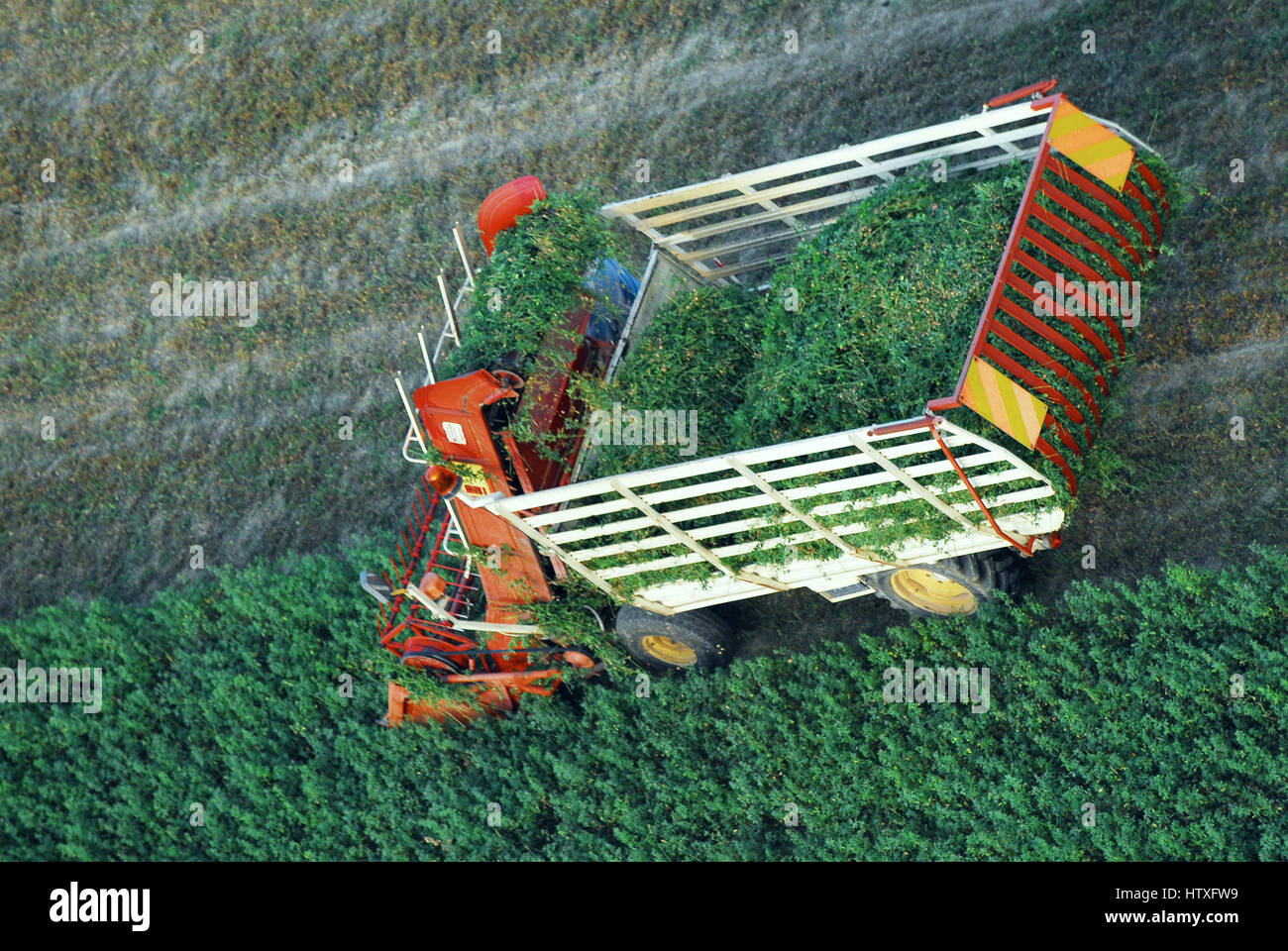 Aerial view of agriculture: cultivated fields, roads and urban traffic ...