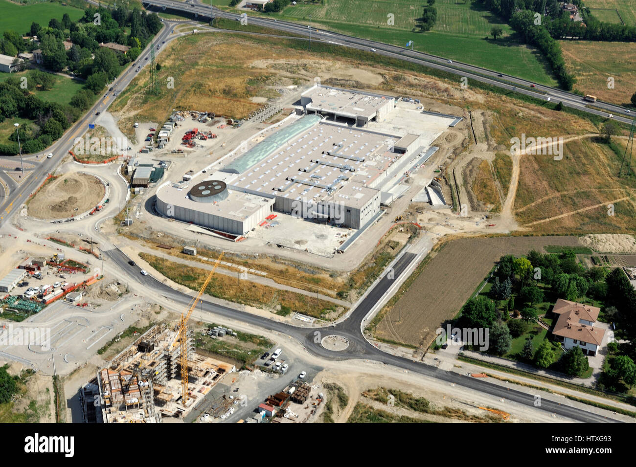 Aerial view, of new shopping center, mall, condominium construction ...