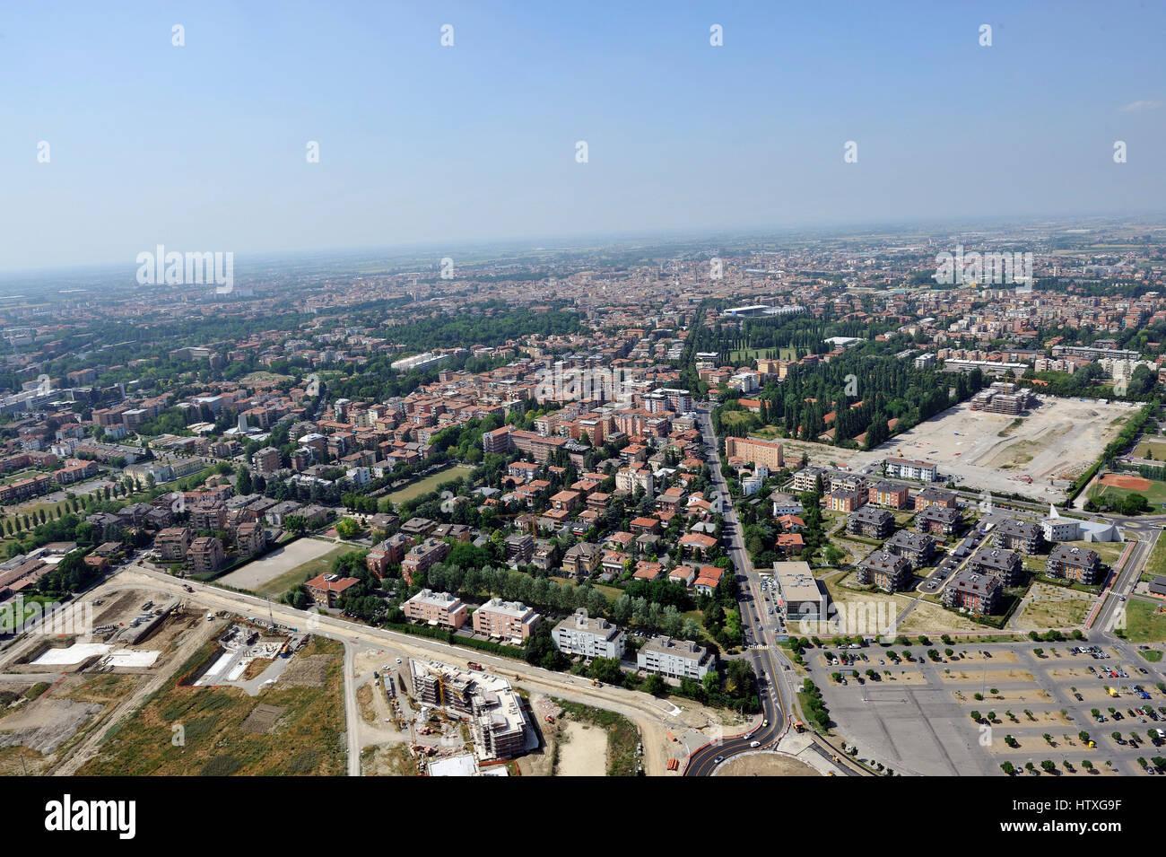 Aerial view of Parma with Piazza del Duomo, the Cathedral, the ...