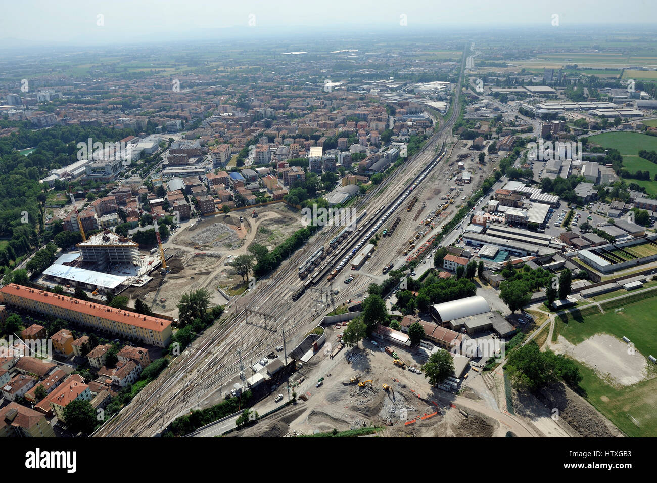 Aerial view of Parma with Piazza del Duomo, the Cathedral, the ...
