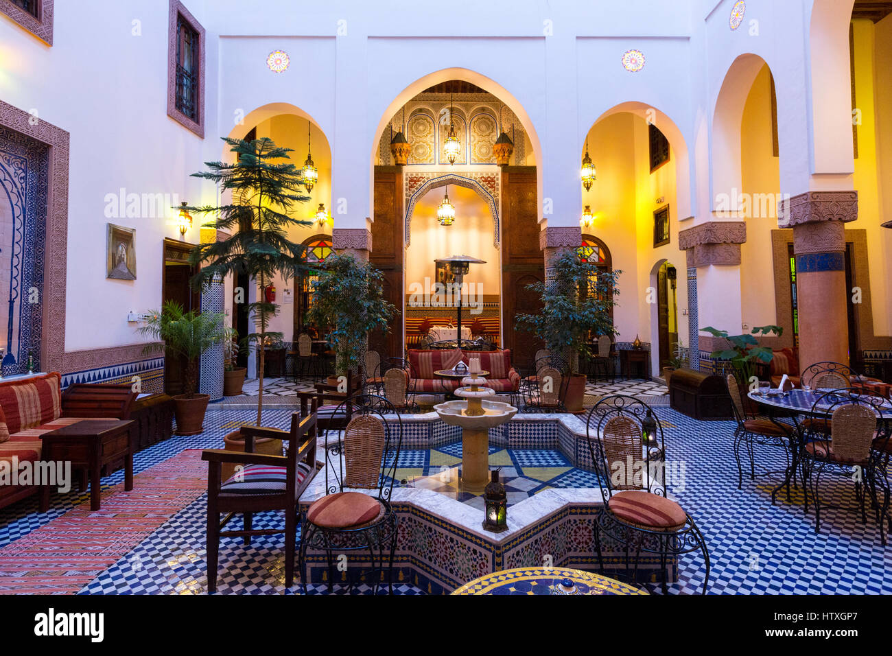 Fes, Morocco. Riad Al-Ahlam, Interior Courtyard. A Boutique Hotel Stock ...