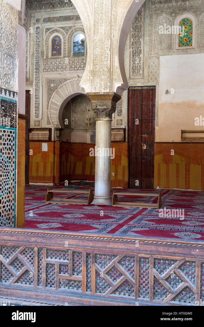 Fes, Morocco. Prayer Hall of the Medersa Bou Inania, looking toward the ...