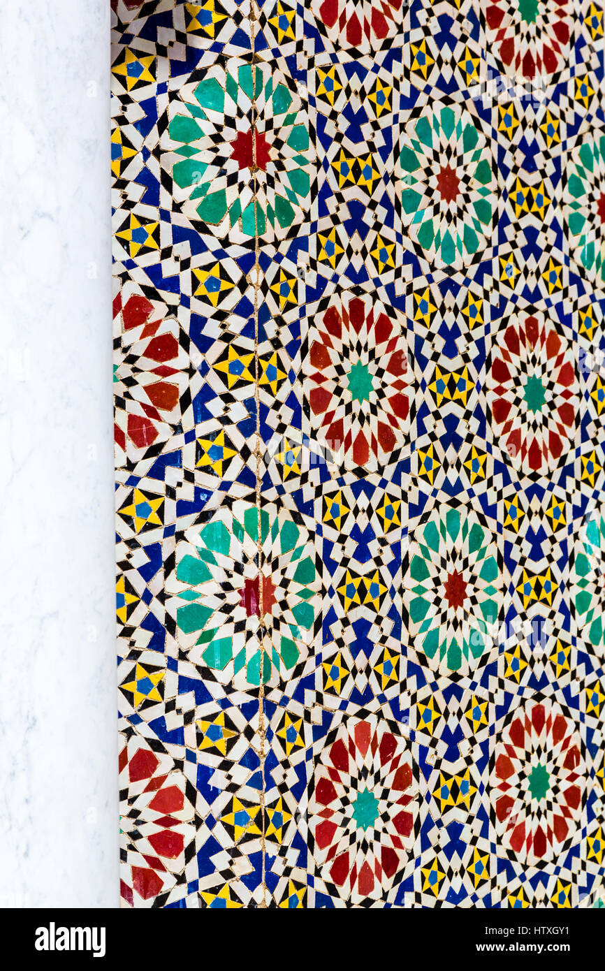 Fes, Morocco. Mosaic Tilework in the Gateway to the Dar El Makhsen, the ...