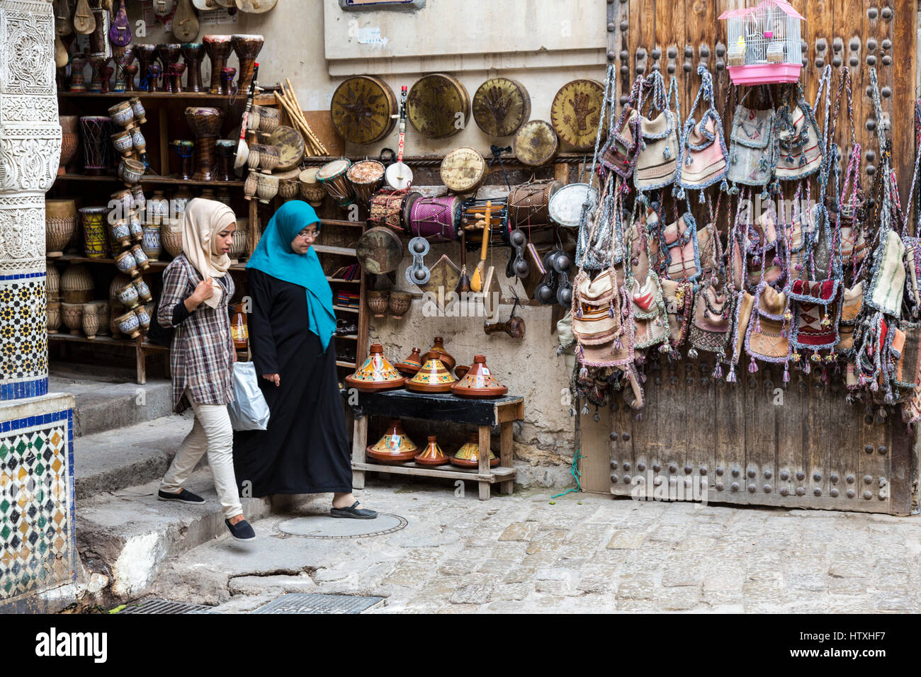 Fes, Morocco. Moroccan Women Walking through the Place Nejjarine in the ...