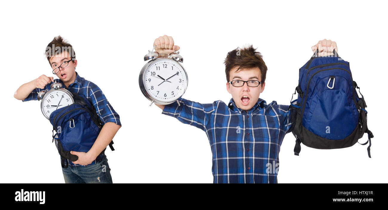 Student missing his studying deadlines on white Stock Photo - Alamy