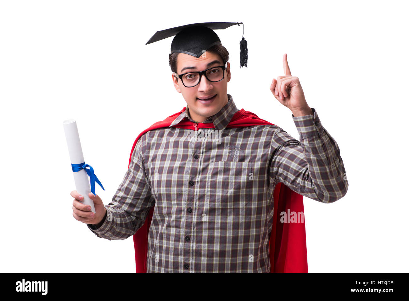 Super hero student with books isolated on white Stock Photo - Alamy